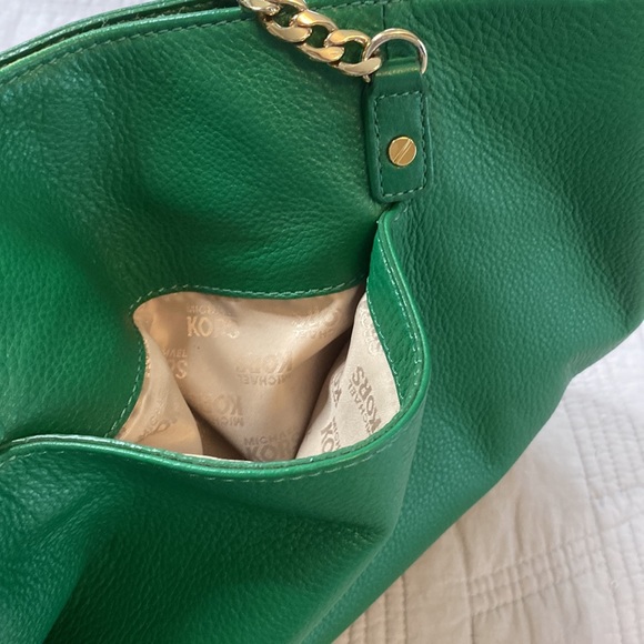 MICHAEL Michael Kors | Bags | Mk Green Pebbled Leather Tote Bag Gold ...